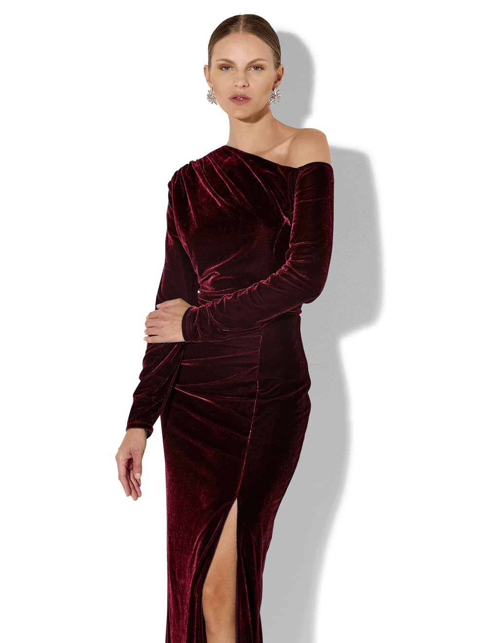 Alissa Merlot Velour Cocktail Dress - Montique Clothing