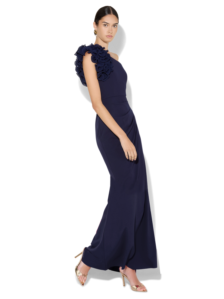 Elle Navy One Shoulder Gown - Montique Clothing