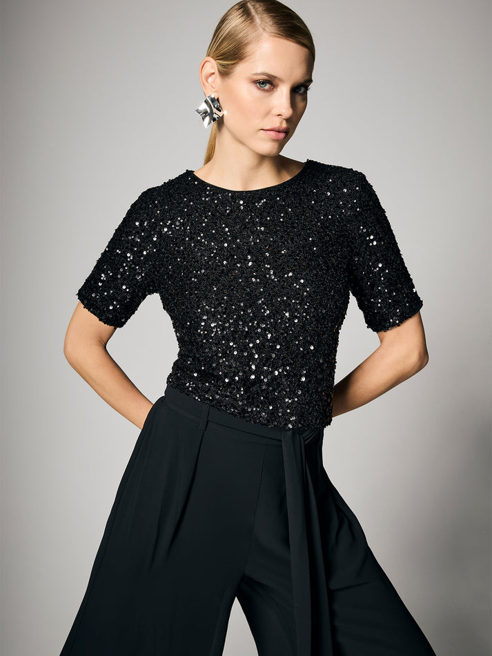 Ginger Black Sequin Top - Montique Clothing