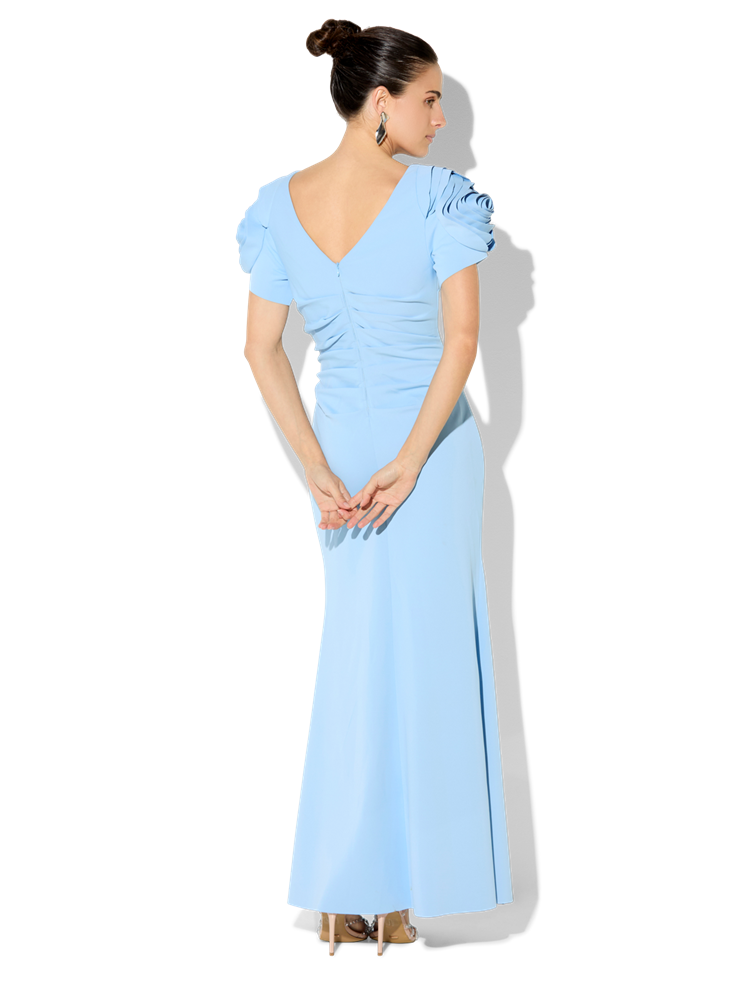 Monet Sky Blue Rosette Sleeve Gown - Montique Clothing