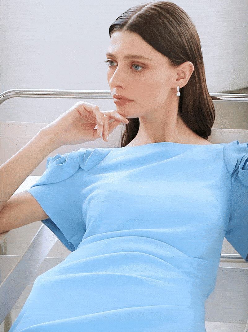 Monet Sky Blue Rosette Sleeve Gown - Montique Clothing