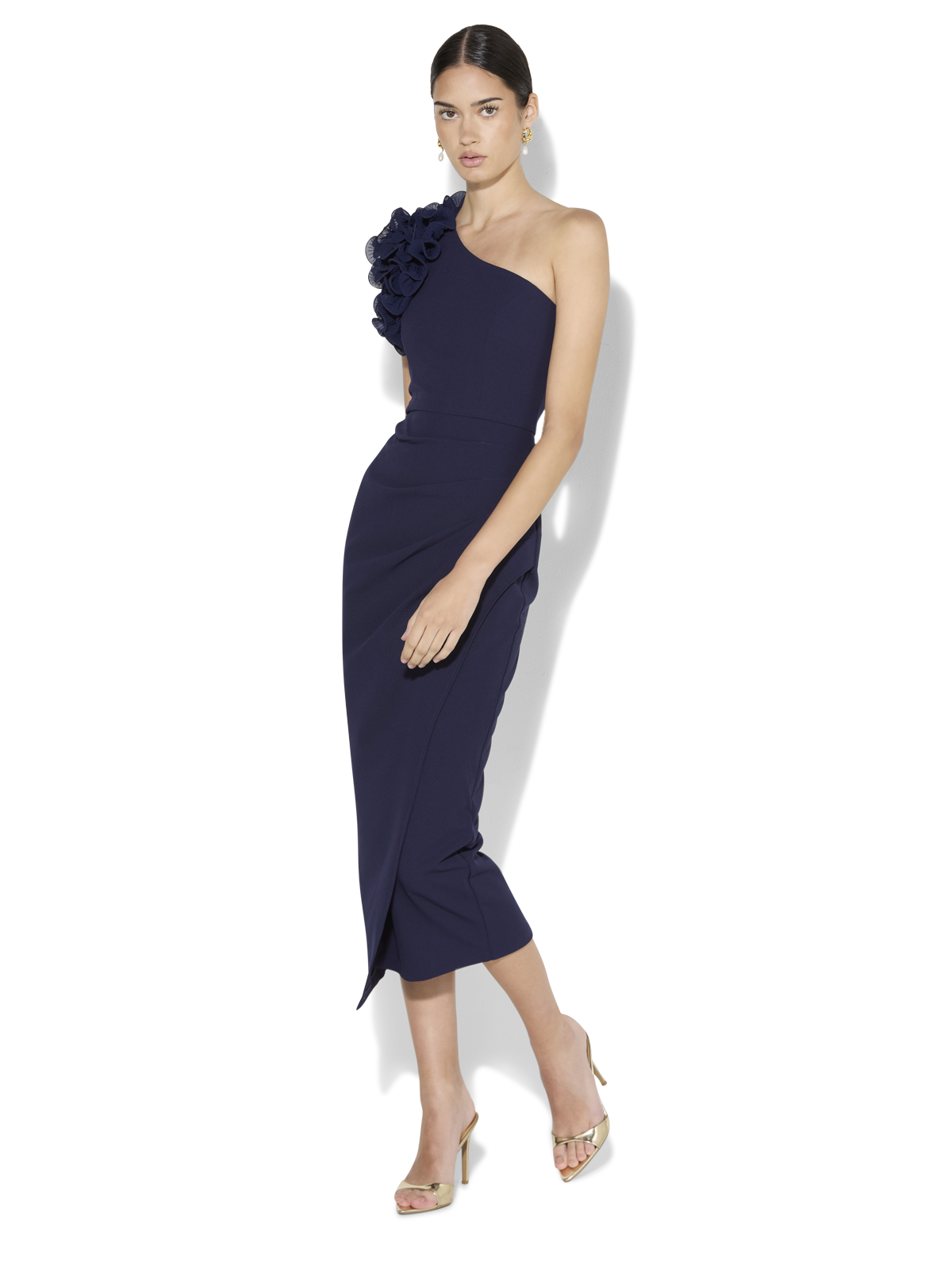 Melody Navy One Shoulder Dress - Montique Clothing