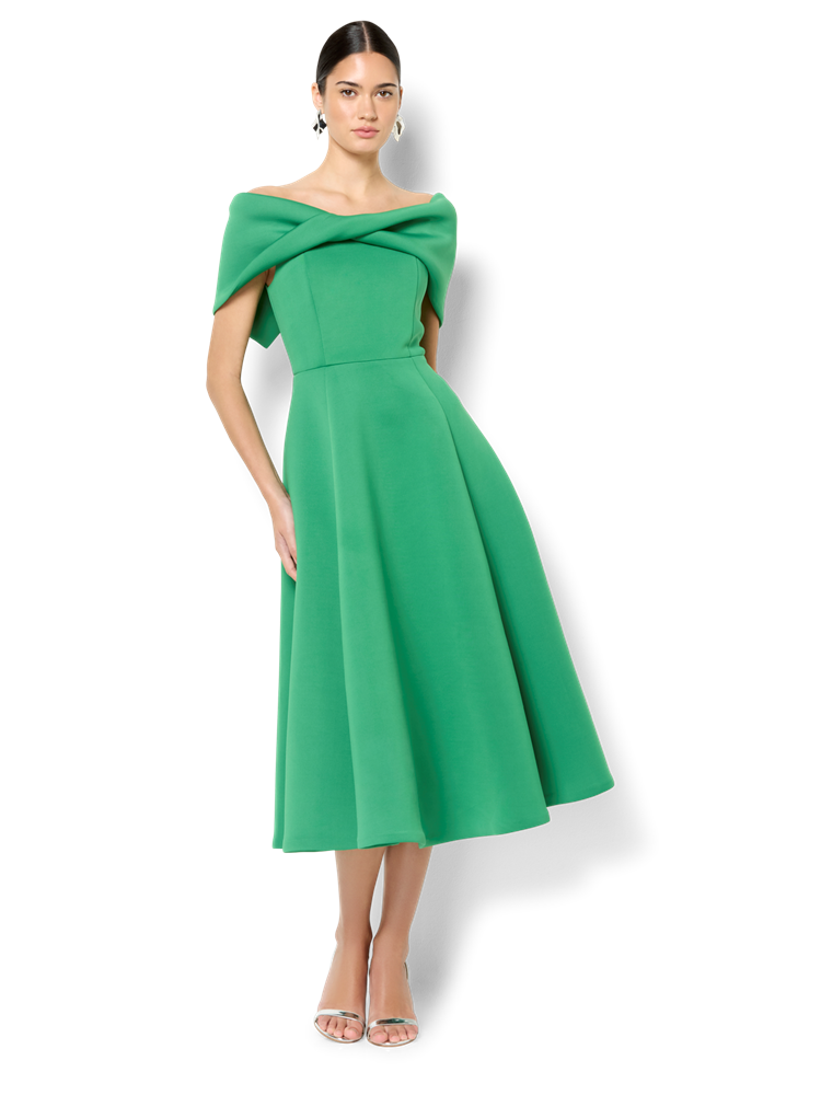 Mica Emerald Off The Shoulder Dress - Montique Clothing