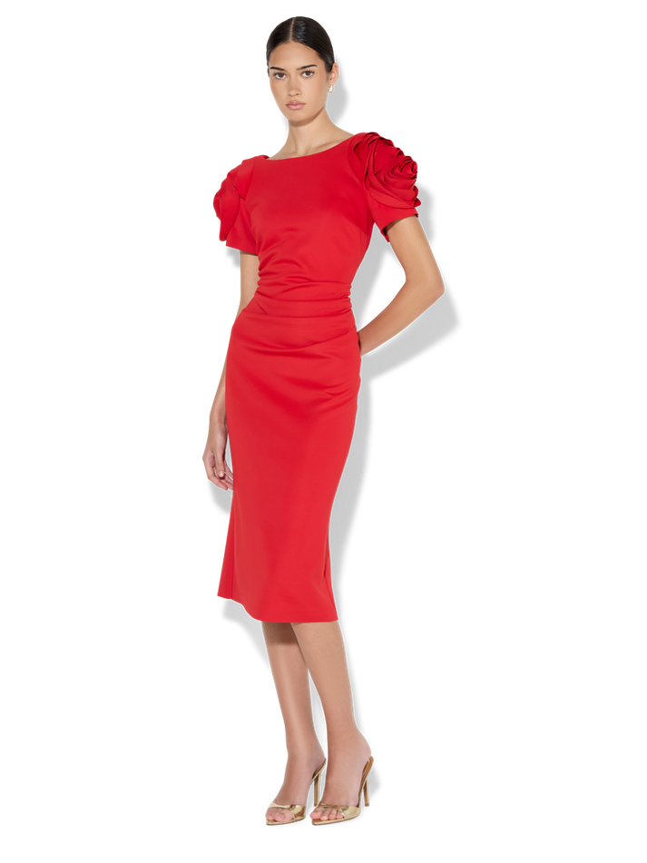 Monelli Red Rosette Sleeve Dress - Montique Clothing