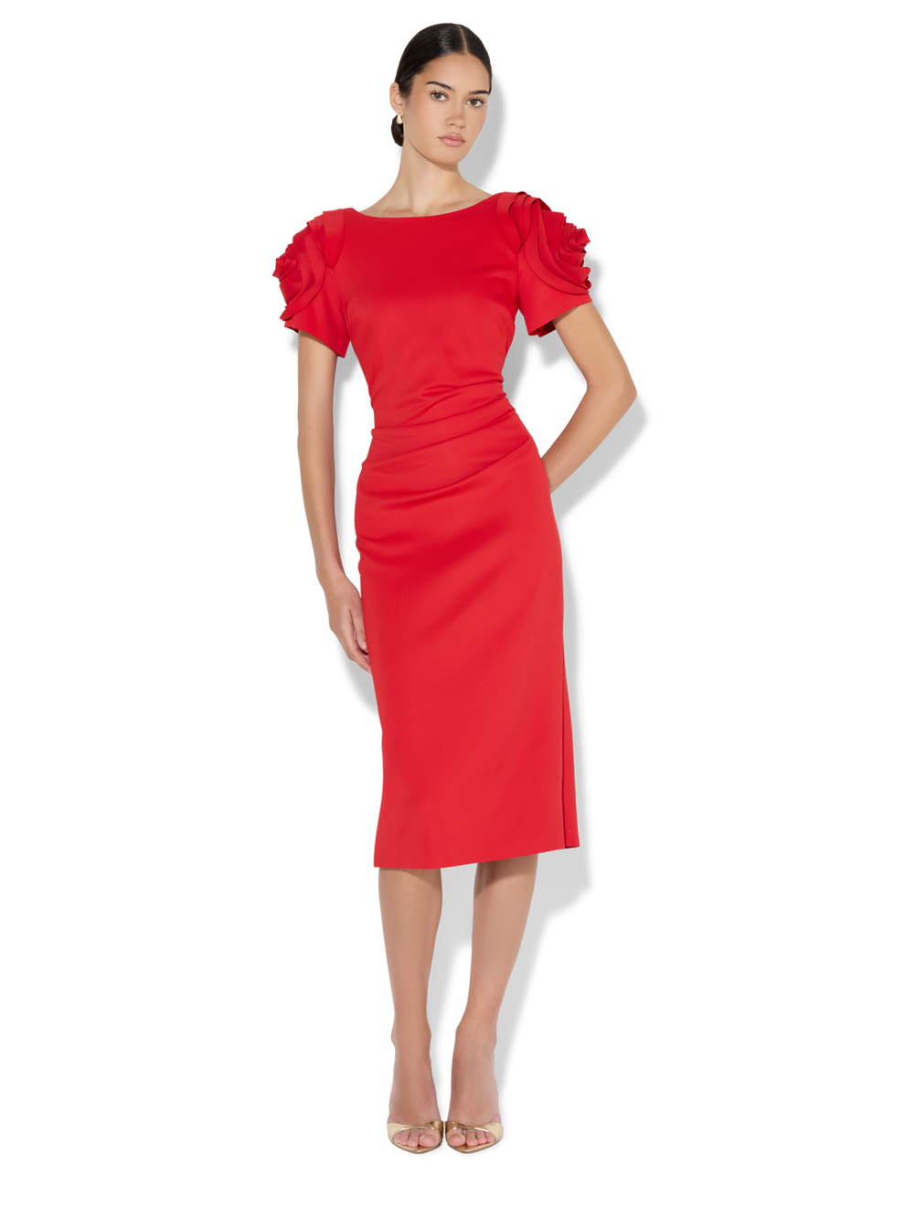 Monelli Red Rosette Sleeve Dress - Montique Clothing