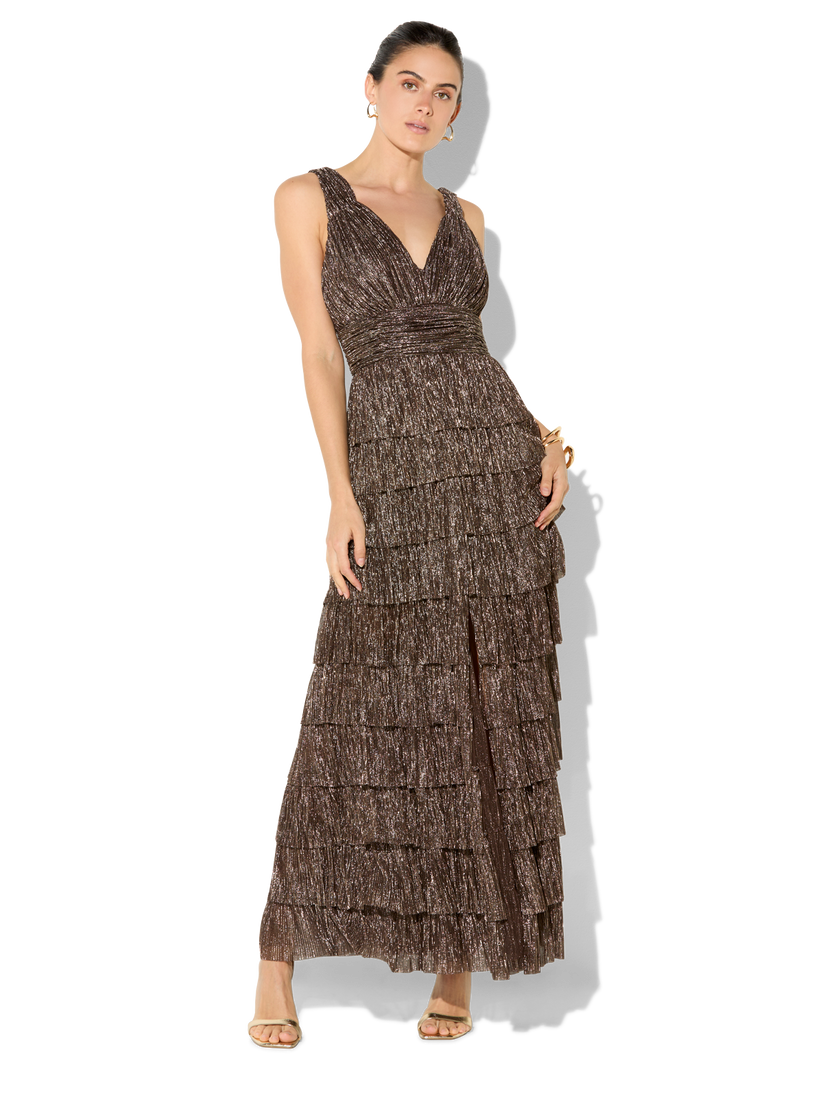 Monroe Mocha Metallic Gown - Montique Clothing