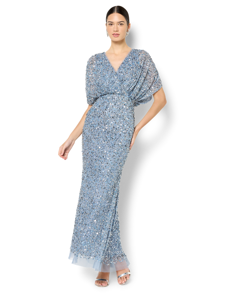 Natasha Sky Blue Hand Beaded Gown - Montique Clothing