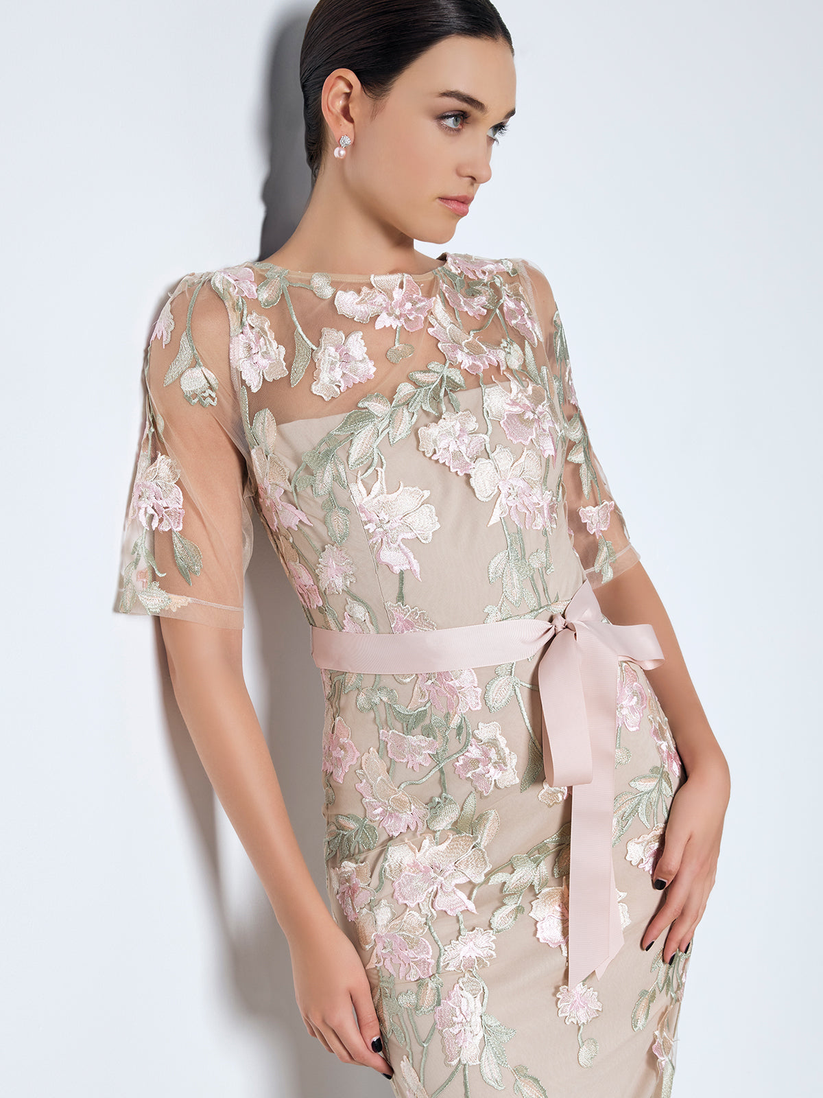 Raya Pink Sequin Embroidered Gown - Montique Clothing