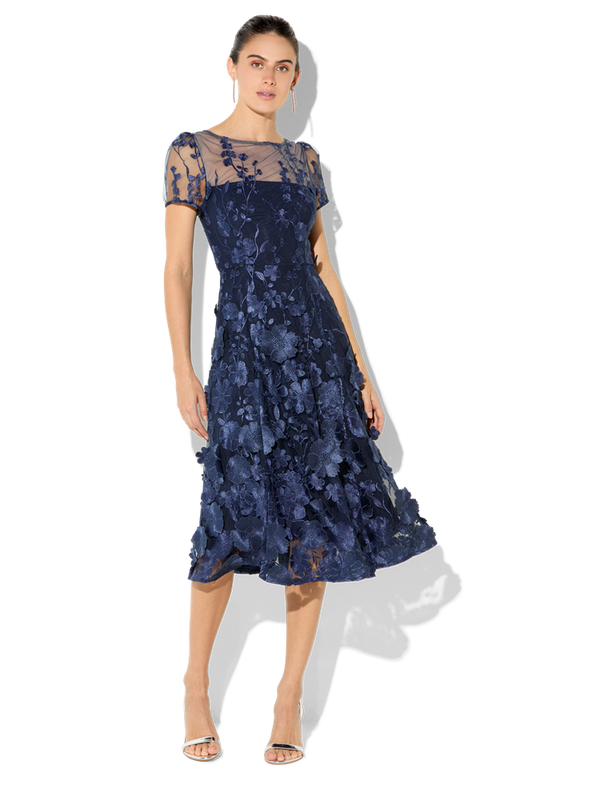 Reece Navy Embroidered Dress - Montique Clothing