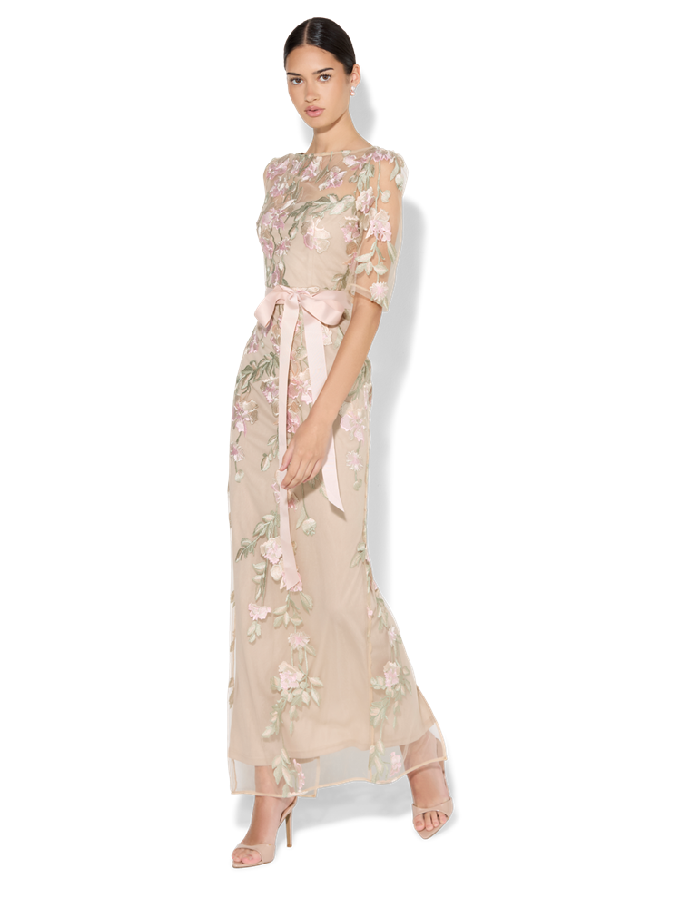 Raya Pink Sequin Embroidered Gown - Montique Clothing