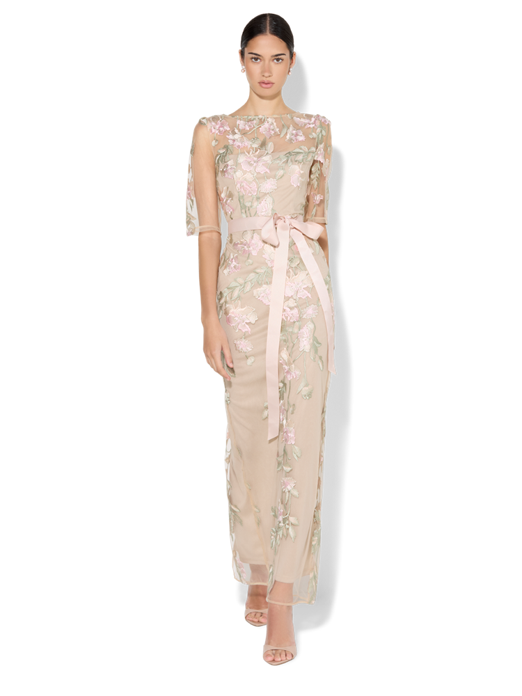 Raya Pink Sequin Embroidered Gown - Montique Clothing