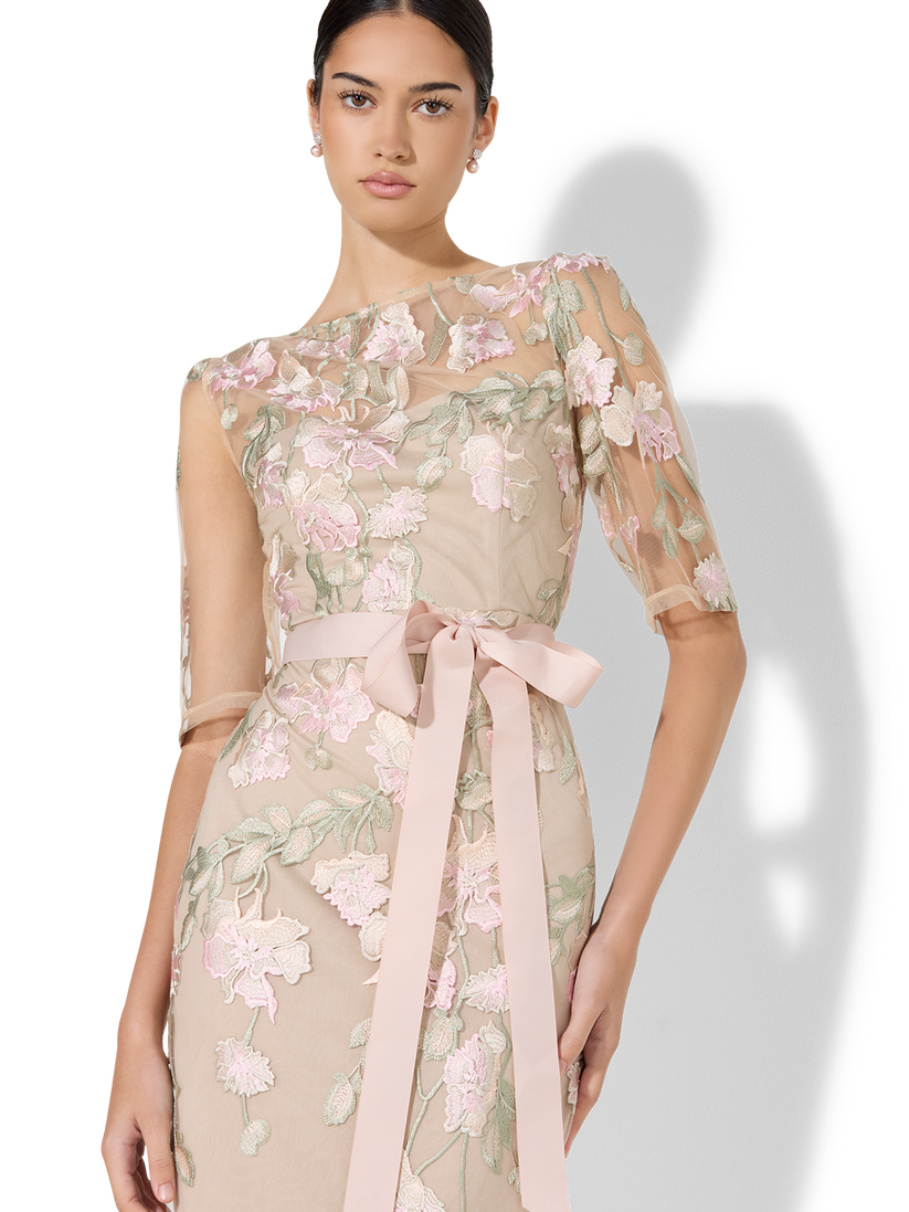 Raya Pink Sequin Embroidered Gown - Montique Clothing