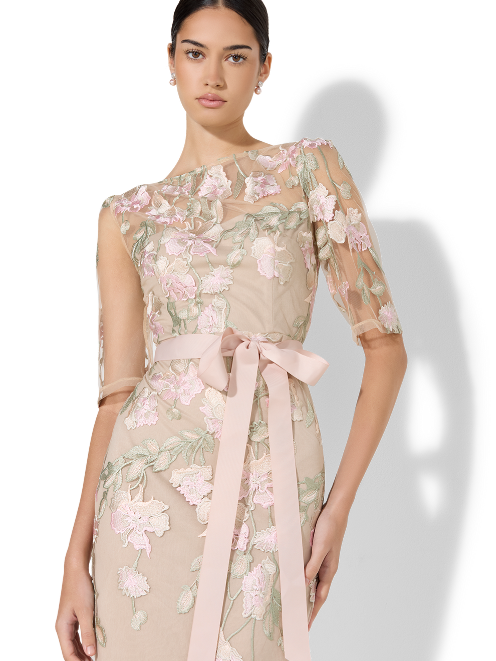 Raya Pink Sequin Embroidered Gown - Montique Clothing
