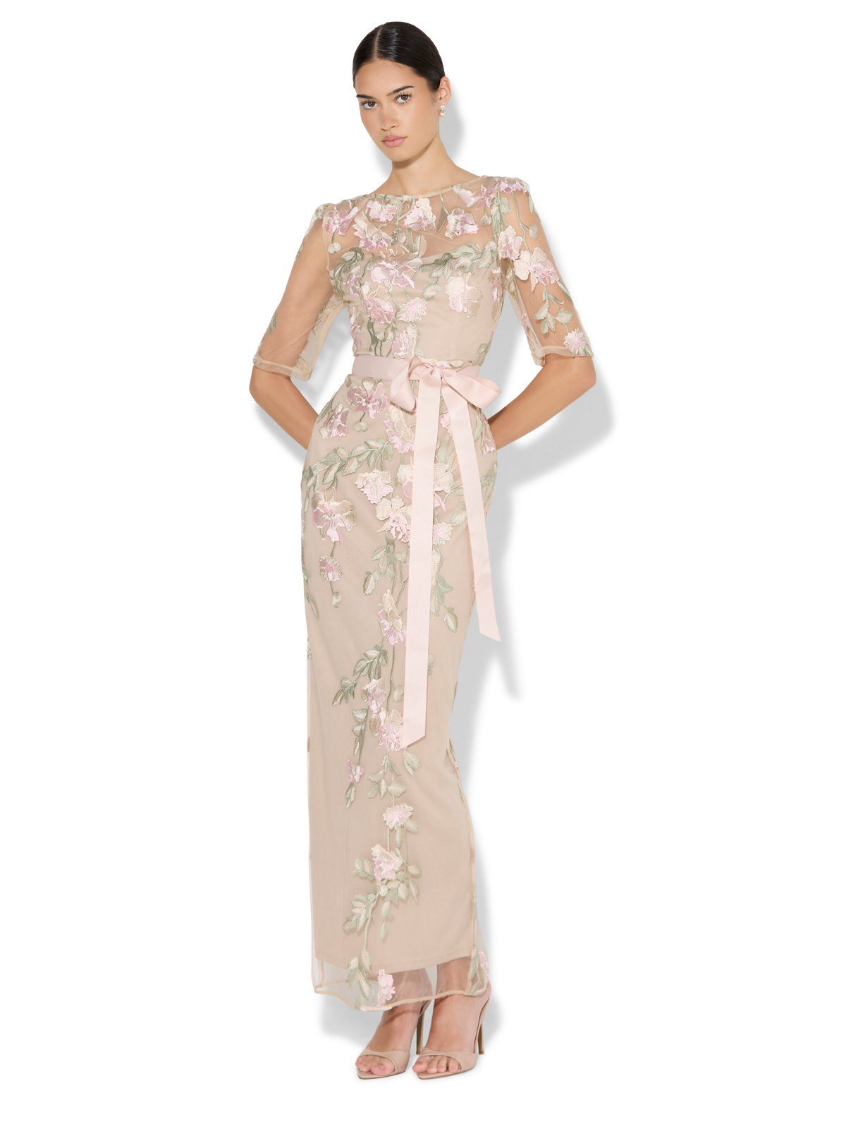 Raya Pink Sequin Embroidered Gown - Montique Clothing