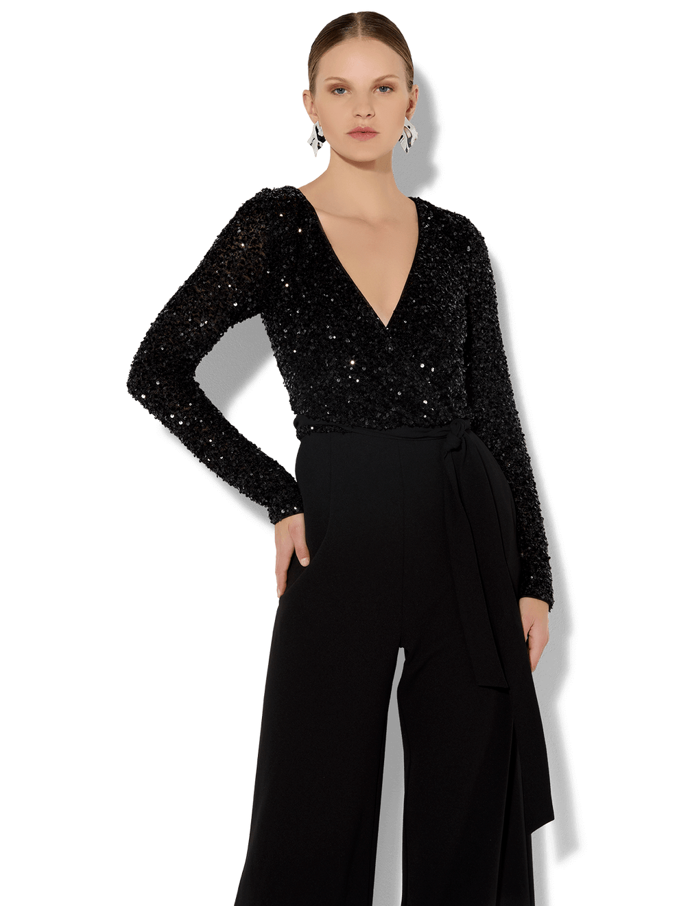 Sinatra Black Sequin Jumpsuit - Montique Clothing