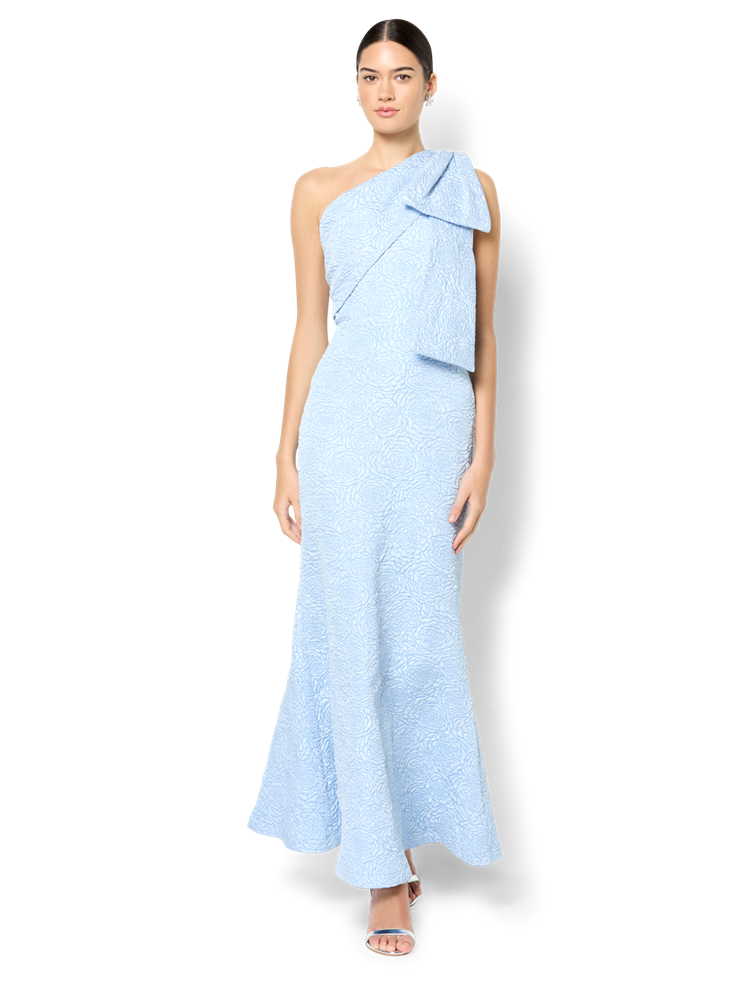 Wren Sky Blue Jacquard One Shoulder Gown - Montique Clothing