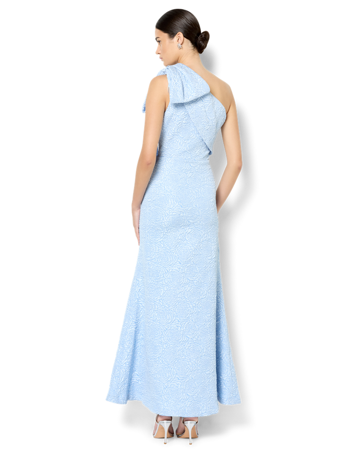 Wren Sky Blue Jacquard One Shoulder Gown - Montique Clothing