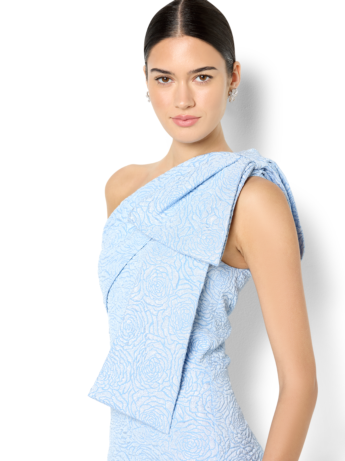Wren Sky Blue Jacquard One Shoulder Gown - Montique Clothing