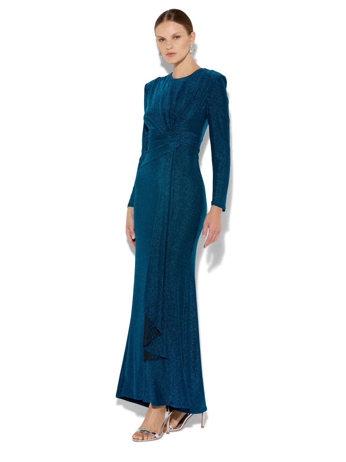 Zoe Teal Metallic Knit Gown - Montique Clothing