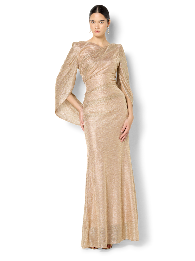 Alexie Rose Gold Metallic Knit Gown - Montique Clothing
