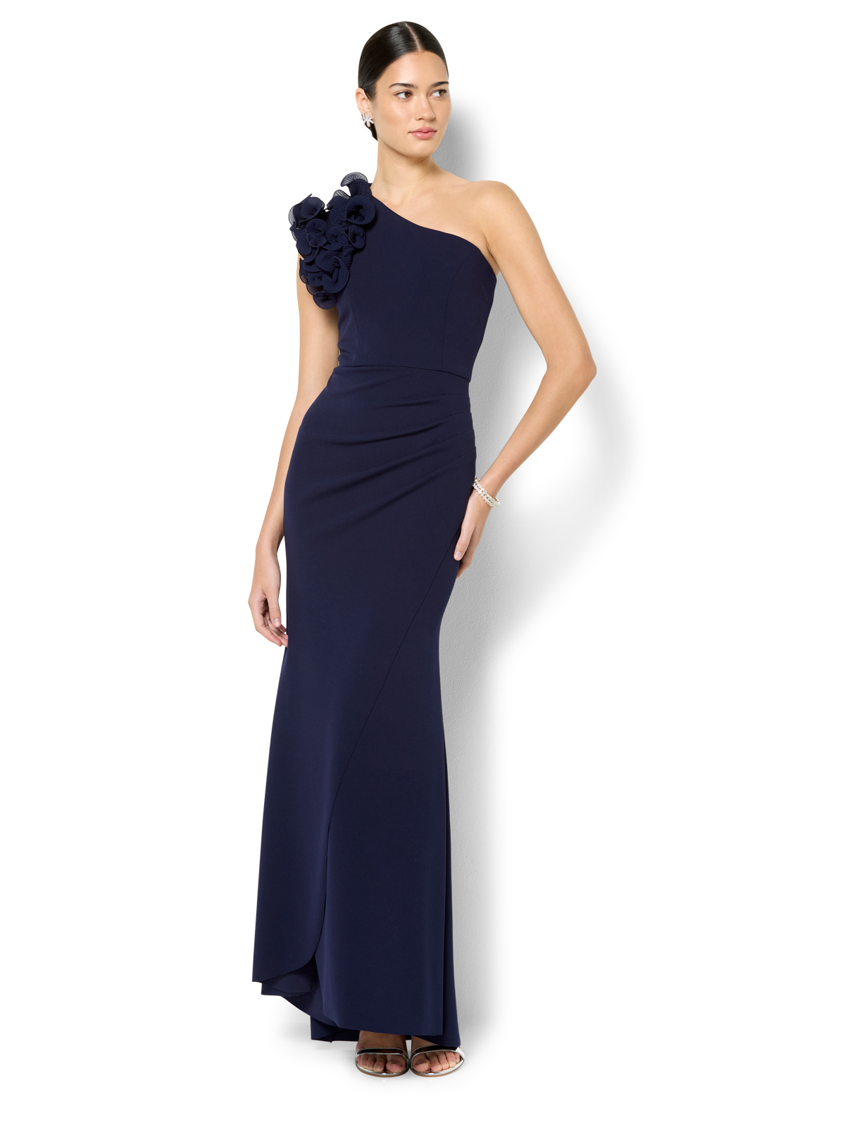 Elle Navy One Shoulder Gown - Montique Clothing