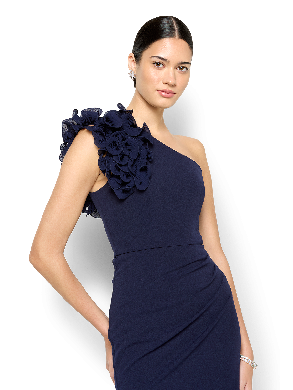 Elle Navy One Shoulder Gown - Montique Clothing