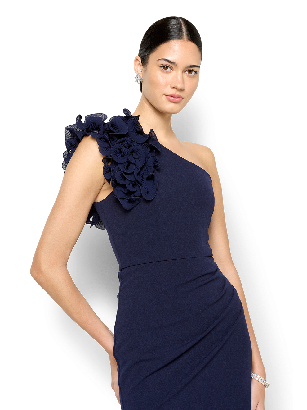 Elle Navy One Shoulder Gown - Montique Clothing