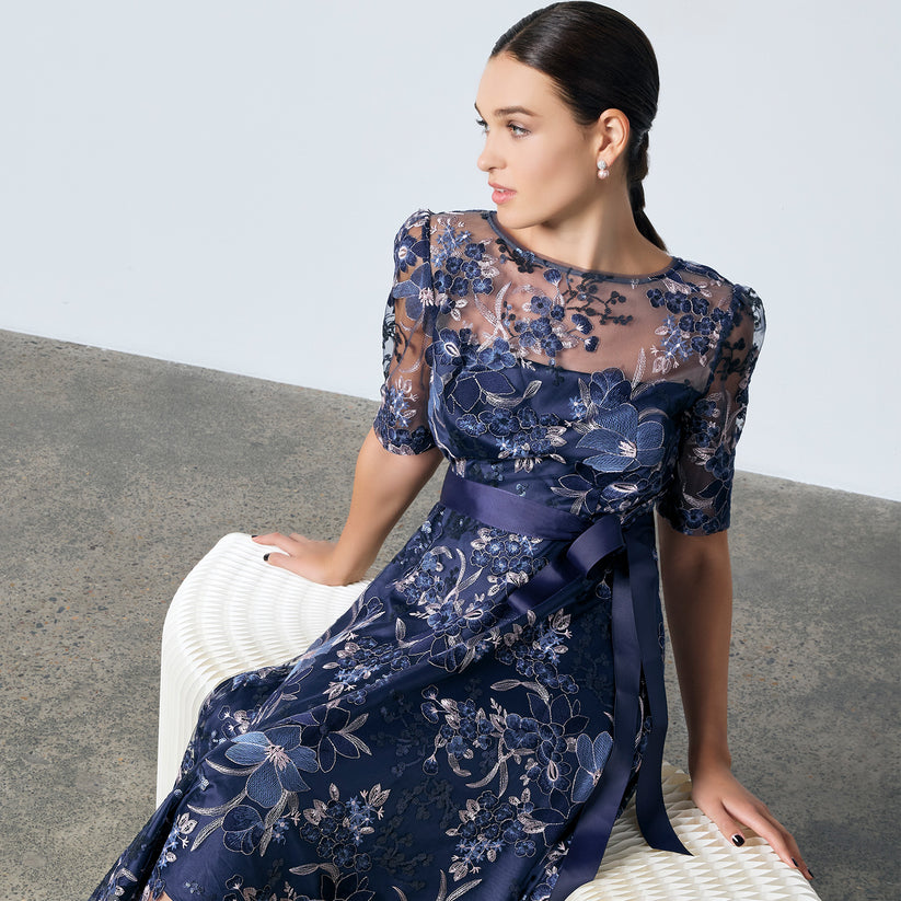 Loren Navy & Pink Lace Dress | Montique Clothing