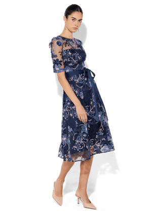 Loren Navy & Pink Lace Dress | Montique Clothing