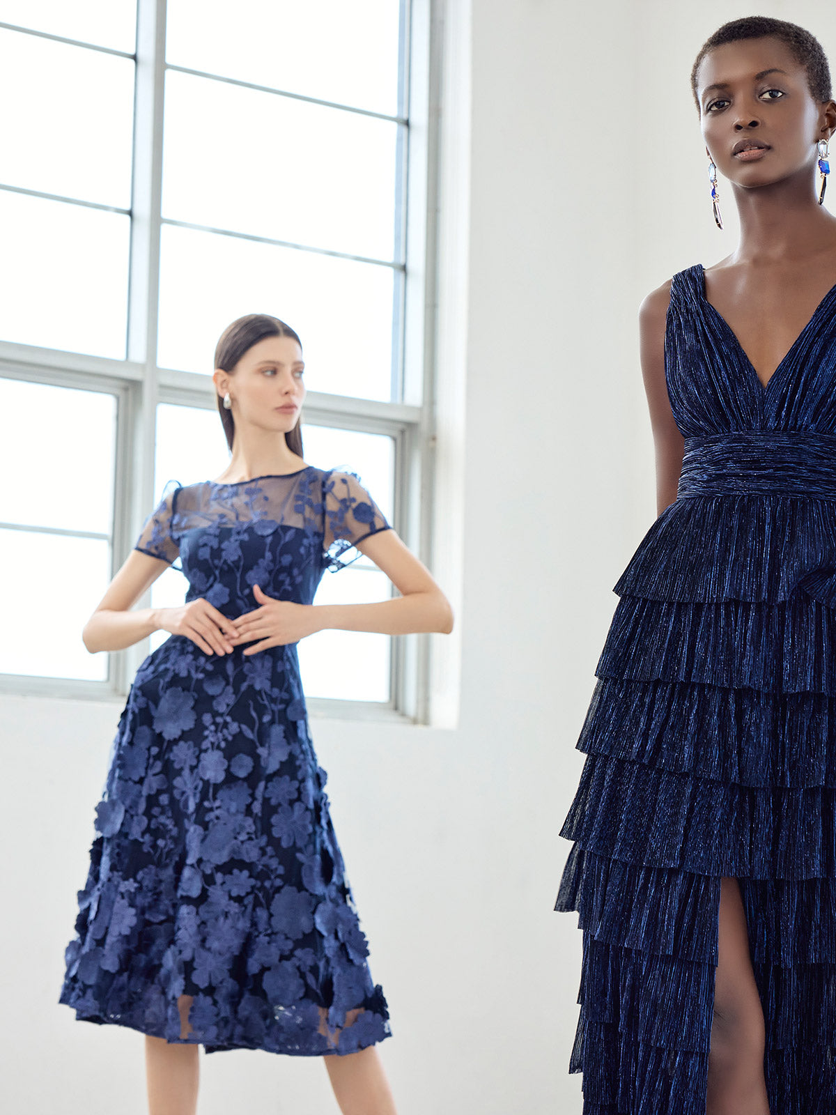 Reece Navy Embroidered Dress - Montique Clothing