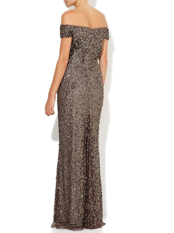 Giselle Gunmetal Hand Beaded Gown - Montique Clothing